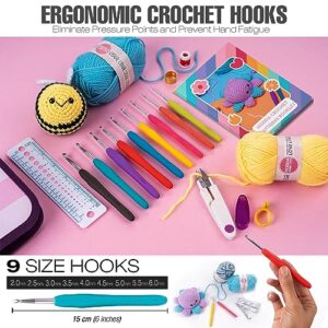 MODDA Crochet Kit for Beginners Adults and Kids - with Video Course - Make Amigurumi and Crocheting Kit Projects - Beginner Crochet Kit Includes 20 Colors Yarn, Hooks, Book, Patterns and Crochet Bag