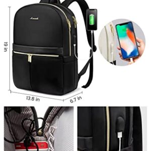 LOVEVOOK Travel Laptop Backpack Women, 17 Inch Anti-Theft Water Resistant Computer Back Pack, College Work Teacher Nurse bag with USB Charging Port, Large Capacity, Black