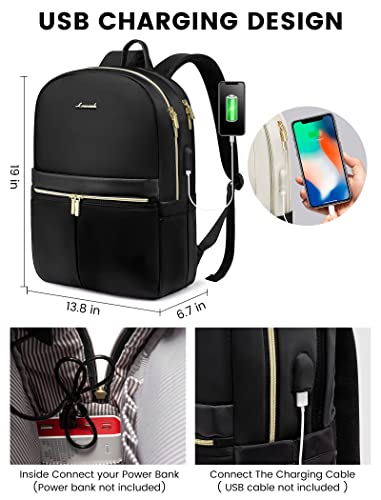 LOVEVOOK Travel Laptop Backpack Women, 17 Inch Anti-Theft Water Resistant Computer Back Pack, College Work Teacher Nurse bag with USB Charging Port, Large Capacity, Black