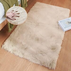 orinova beige plush faux rabbit shaggy fur rugs for bedroom small shag washable fluffy fur rug for living room fuax sheepskin rug 2x3 nursery rectange rug