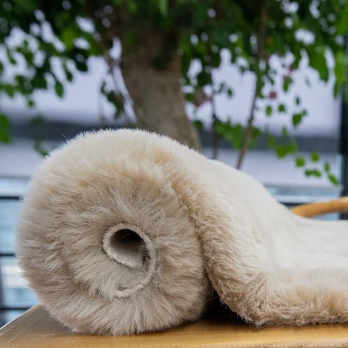 ORINOVA Beige Plush Faux Rabbit Shaggy Fur Rugs for Bedroom Small Shag Washable Fluffy Fur Rug for Living Room Fuax Sheepskin Rug 2x3 Nursery Rectange Rug