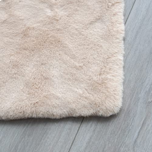 ORINOVA Beige Plush Faux Rabbit Shaggy Fur Rugs for Bedroom Small Shag Washable Fluffy Fur Rug for Living Room Fuax Sheepskin Rug 2x3 Nursery Rectange Rug