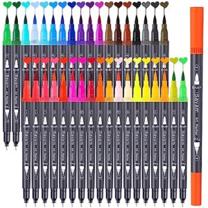 ibayam dual tip art brush marker pens for adult coloring book, 36 colors journal planner drawing pens with fine point & brush tip for school office calligraphy note taking arts and crafts supplies