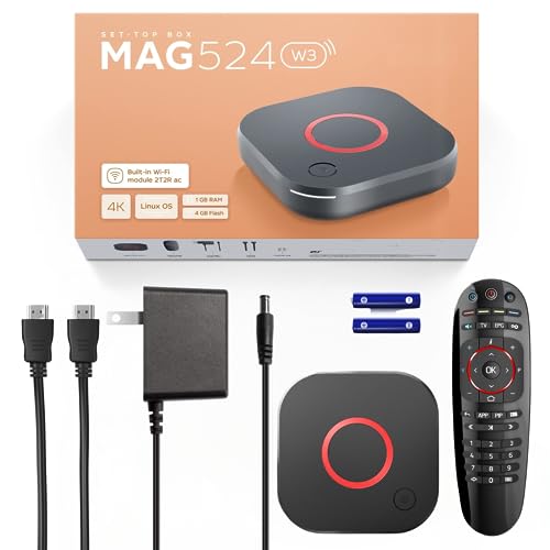 Raxxio MAG524w3 Linux 4.9 IPTV Set-Top Box, Amlogic S905X2 Chipset with 1 GB DDR3 RAM and 4 GB Flash Memory, 4K and HEVC, Dual-Band 2.4G/5G 2T2R ac WiFi, USB 2.0/3.0, HDMI Cable, Remote Control