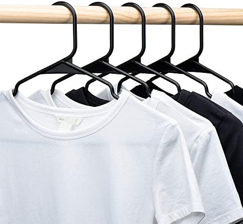 HOUSE DAY Black Plastic Hangers 60 Pack, Plastic Clothes Hangers Space Saving, Sturdy Clothing Notched Hangers, Heavy Duty Coat Hangers for Closet, Laundry Hangers for Adult Coat, Suit, Shirt, Dress