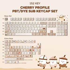 YUNZII Boba Dye Sub PBT Keycaps,154 Full Keys Dye Sublimation PBT Custom Keycaps with Key Puller for Cherry Gateron MX Switches Mechanical Gaming Keyboard (Cherry Profile, Boba)