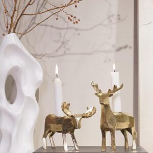 candle holder aesthetic room decor - christmas set of 2 origami candle holders,resin reindeer candlestick,xmas reindeer table decoration for holiday/wedding/housewarming