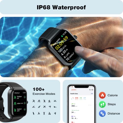 Fitpolo Smart Watch for Men Women, 1.8" Fitness Watches Call Alexa 100+ Workouts SpO2 Heart Rate Monitor Sleep Calorie Step Counter Waterproof Activity Trackers and Smartwatches for Android iPhone