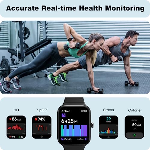 Fitpolo Smart Watch for Men Women, 1.8" Fitness Watches Call Alexa 100+ Workouts SpO2 Heart Rate Monitor Sleep Calorie Step Counter Waterproof Activity Trackers and Smartwatches for Android iPhone