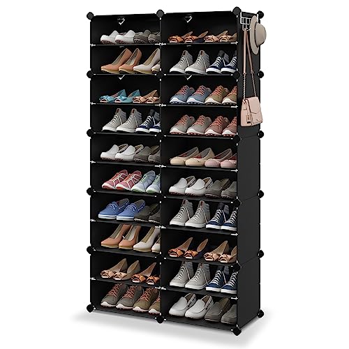 MAGINELS Shoe Rack, 40 Pair Shoe Organizer Cubby, 10 Tier Shoe Storage Cabinet, Plastic Shoe Shelf for Closet, Entryway, Garage, Hallway, Bedroom, Black