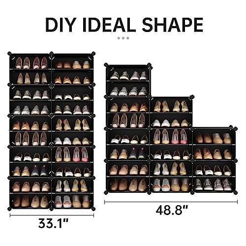 MAGINELS Shoe Rack, 40 Pair Shoe Organizer Cubby, 10 Tier Shoe Storage Cabinet, Plastic Shoe Shelf for Closet, Entryway, Garage, Hallway, Bedroom, Black