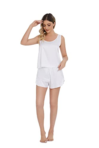 ACEAHIHA Satin Pajamas Set for Women U-neck Tank Top and Shorts Sleepwear Silk Pj Set S-XXL(as1, alpha, m, regular,regular, White)