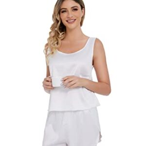 ACEAHIHA Satin Pajamas Set for Women U-neck Tank Top and Shorts Sleepwear Silk Pj Set S-XXL(as1, alpha, m, regular,regular, White)