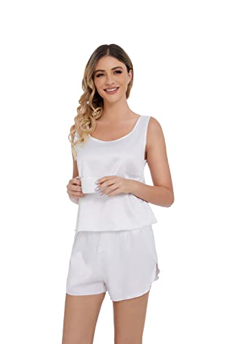 ACEAHIHA Satin Pajamas Set for Women U-neck Tank Top and Shorts Sleepwear Silk Pj Set S-XXL(as1, alpha, m, regular,regular, White)