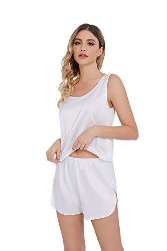 ACEAHIHA Satin Pajamas Set for Women U-neck Tank Top and Shorts Sleepwear Silk Pj Set S-XXL(as1, alpha, m, regular,regular, White)