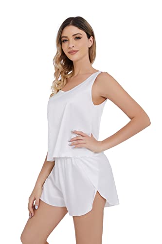 ACEAHIHA Satin Pajamas Set for Women U-neck Tank Top and Shorts Sleepwear Silk Pj Set S-XXL(as1, alpha, m, regular,regular, White)