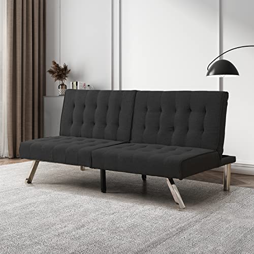 GEEVIVO Futon Convertible, Breathable & Skin-Friendly Futon Sofa Bed, Upholstered Sleeper Couch with Adjustable Backrest, Futons Sofa/Bed Clearance Suitable for Multiple Scenarios(Black)