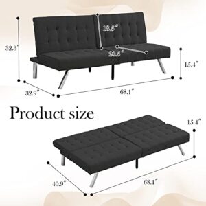 GEEVIVO Futon Convertible, Breathable & Skin-Friendly Futon Sofa Bed, Upholstered Sleeper Couch with Adjustable Backrest, Futons Sofa/Bed Clearance Suitable for Multiple Scenarios(Black)