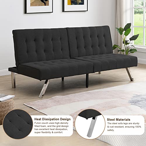 GEEVIVO Futon Convertible, Breathable & Skin-Friendly Futon Sofa Bed, Upholstered Sleeper Couch with Adjustable Backrest, Futons Sofa/Bed Clearance Suitable for Multiple Scenarios(Black)