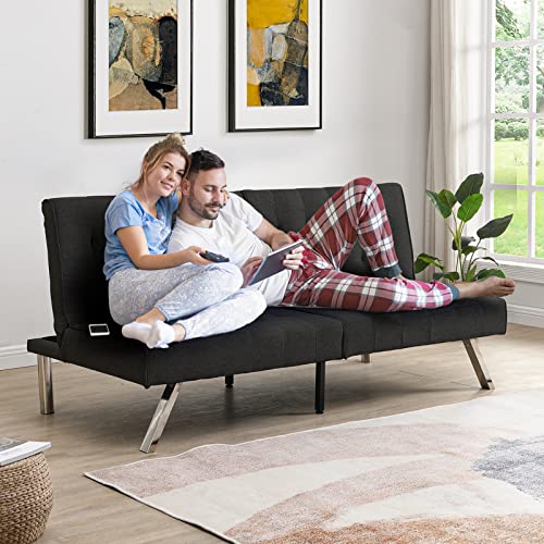 GEEVIVO Futon Convertible, Breathable & Skin-Friendly Futon Sofa Bed, Upholstered Sleeper Couch with Adjustable Backrest, Futons Sofa/Bed Clearance Suitable for Multiple Scenarios(Black)