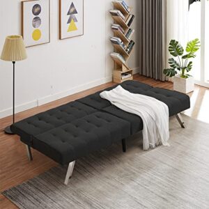 GEEVIVO Futon Convertible, Breathable & Skin-Friendly Futon Sofa Bed, Upholstered Sleeper Couch with Adjustable Backrest, Futons Sofa/Bed Clearance Suitable for Multiple Scenarios(Black)