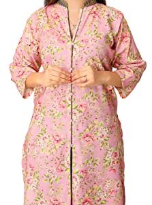 IshDeena Pakistani Kurtis for Women Indian Style - Kurta Tops M to Plus Size, Printed Soft Linen Shirts, Casual & Festive (3X-Large/Pastel Pink)