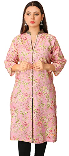 IshDeena Pakistani Kurtis for Women Indian Style - Kurta Tops M to Plus Size, Printed Soft Linen Shirts, Casual & Festive (3X-Large/Pastel Pink)