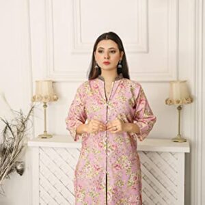 IshDeena Pakistani Kurtis for Women Indian Style - Kurta Tops M to Plus Size, Printed Soft Linen Shirts, Casual & Festive (3X-Large/Pastel Pink)