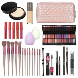 all in one makeup kit makeup kit for women full kit multipurpose makeup kit-makeup brush set,eyeshadow palette,lip gloss set, makeup bag,eyebrow pencil,eyeliner pencil,mascara,contour bar,liquid foundation,concealer and face makeup