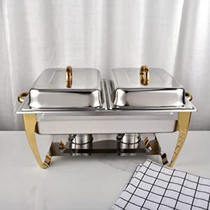 honhpd 9 quart chafing dish buffet set, stainless steel chafing dishes silver rectangular catering chafer warmer with food tray lid and fuel holder for wedding party banquet catering events