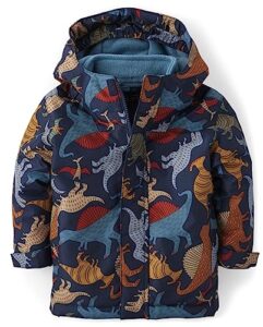 the children's place baby boys' and toddler heavy 3 in 1 winter jacket, wind water-resistant shell, fleece inner, dino, 2t