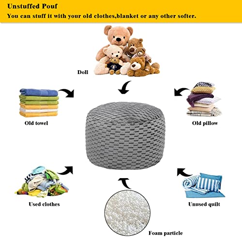 Fur Ottoman Stool Unstuffed ,Footstool Cover, Floor Pouf, Foot Rest,20x20x12 Inches Round Poof Seat, Floor Bean Bag Chair,Foldable Floor Chair Storage for Living Room, Bedroom (Solid Grey Pouf Cover)