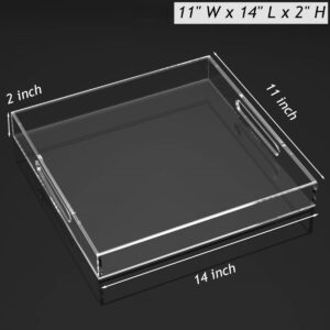 11x14 Acrylic Tray - Clear Acrylic Tray for Serving, Organizing, Display, Decor, Bathroom, Drawer - Clear Acrylic Serving Tray for Ottoman, Coffee, Food - Acrylic Organizer Tray - Acrylic Vanity Tray