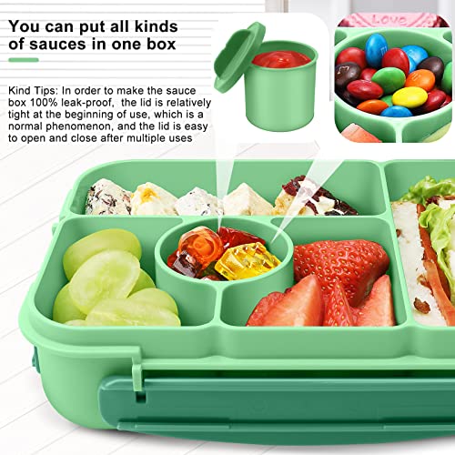 Dagugu Lunch Box Kids,Bento Box Adult Lunch Box,Lunch Box Containers for Adults/Kids/Toddler,5 Compartments Bento Lunch Box with Leakproof Sauce Vontainers,Microwave/Dishwasher/BPA Free(Green)