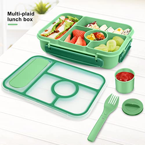 Dagugu Lunch Box Kids,Bento Box Adult Lunch Box,Lunch Box Containers for Adults/Kids/Toddler,5 Compartments Bento Lunch Box with Leakproof Sauce Vontainers,Microwave/Dishwasher/BPA Free(Green)