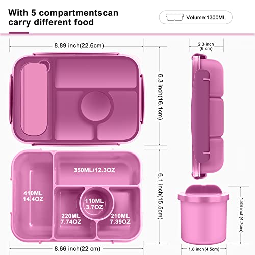 Dagugu Lunch Box Kids,Bento Box Adult Lunch Box,Lunch Box Containers for Adults/Kids/Toddler,5 Compartments Bento Lunch Box with Leakproof Sauce Vontainers,Microwave/Dishwasher(Purple)