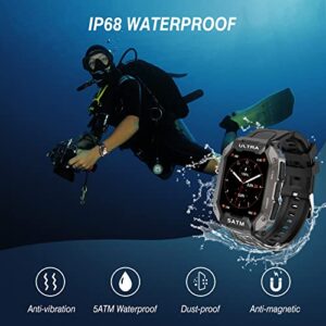 Military Smart Watch for Men, 1.7''HD Smartwatch Compatible Android and iPhone Outdoor Tactical Sports Watch Fitness Tracker with Heart Rate, Blood Oxygen Monitor, Pedometer, Tactical Watch Black