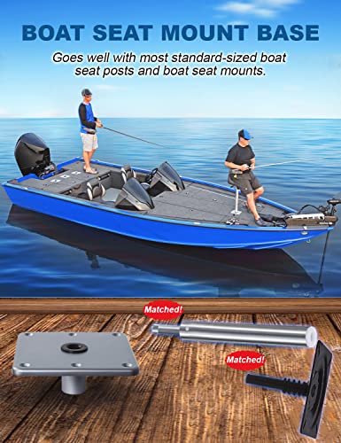 MATINA Boat Seat Base, 7" x 7" Aluminum Boat Seat Pedestal & Base with 3/4" Pin Post Socket, Heavy Duty Boat Accessories for Boat Seat Post & Boat Seat Mount to Install Boat Seats, 1 Pack