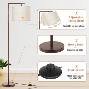 ROTTOGOON Floor Lamp for Living Room with 3-Color Temperature 9W LED Bulb, Modern Standing Lamp with Linen Beige Shade & Foot Switch, Tall Pole Lamp for Bedroom, Study Room, Office, Kids Room (Brown)