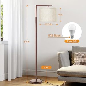 ROTTOGOON Floor Lamp for Living Room with 3-Color Temperature 9W LED Bulb, Modern Standing Lamp with Linen Beige Shade & Foot Switch, Tall Pole Lamp for Bedroom, Study Room, Office, Kids Room (Brown)