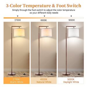 ROTTOGOON Floor Lamp for Living Room with 3-Color Temperature 9W LED Bulb, Modern Standing Lamp with Linen Beige Shade & Foot Switch, Tall Pole Lamp for Bedroom, Study Room, Office, Kids Room (Brown)