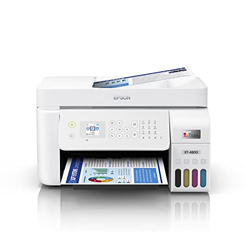 Epson EcoTank ET-48 00 Series Wireless All-in-One Color Inkjet Printer - Print Copy Scan Fax - Mobile & Voice-Activated Printing - Ethernet USB Connectivity - Print Up to 10 ppm - 1.44" LCD - ADF