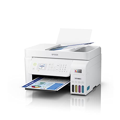 Epson EcoTank ET-48 00 Series Wireless All-in-One Color Inkjet Printer - Print Copy Scan Fax - Mobile & Voice-Activated Printing - Ethernet USB Connectivity - Print Up to 10 ppm - 1.44" LCD - ADF