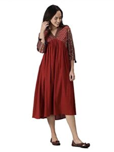 fidoza women's rayon printed anarkali embroidery kurti | pakistani style rayon printed kurti for women | ready to wear (maroon, s)