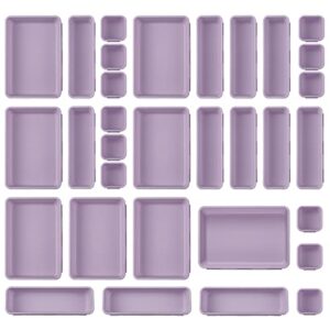 purpeak 32 pcs desk drawer organizer office organization tray versatile vanity organizer with nonslip pads makeup organizer for divider drawer storage box container for kitchen bedroom (purple)