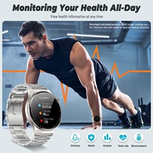 𝐅𝐈𝐋𝐈𝐄𝐊𝐄𝐔 𝐒𝐦𝐚𝐫𝐭 𝐖𝐚𝐭𝐜𝐡 𝐌𝐞𝐧 for Android iPhone with Blood Pressure Monitor Health Tracker Smart Watch 1.39 inch Screen Black Steel Waterproof Smartwatches Fitness Tracker Men