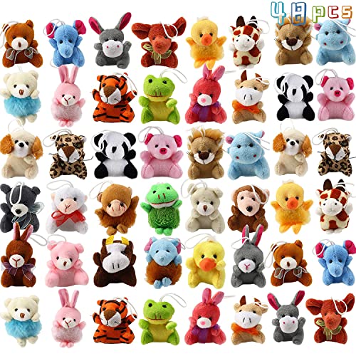 SOFLIY 48Pcs Mini Plush Animal Toy Set,Cute Animals Keychain Decoration for Kids ＆ Adult，Goodie Bag Fillers, Carnival Prizes，Small Stuffed Animal Bulk for Boys Girls，Party Favors