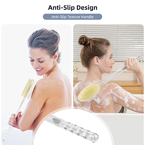 Fymblin Back Scrubber Long Handle for Shower,Back Brush Anti Slip with Stiff and Soft Bristles,Body Exfoliator for Bath or Dry Brush