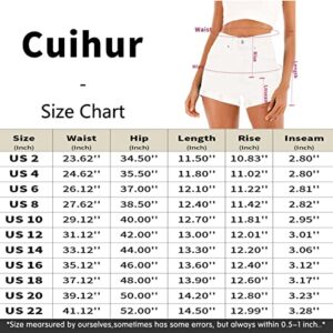 Cuihur Women's Casual High Waisted Stretchy Denim Shorts Ripped Folded Hem Jeans Shorts White 16