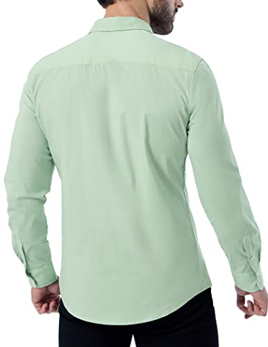 ZAFUL Men Long Sleeve Green Dress Shirt Stretch Wrinkle-Free Casual Slim Fit Button-Down Shirts Light Green XL